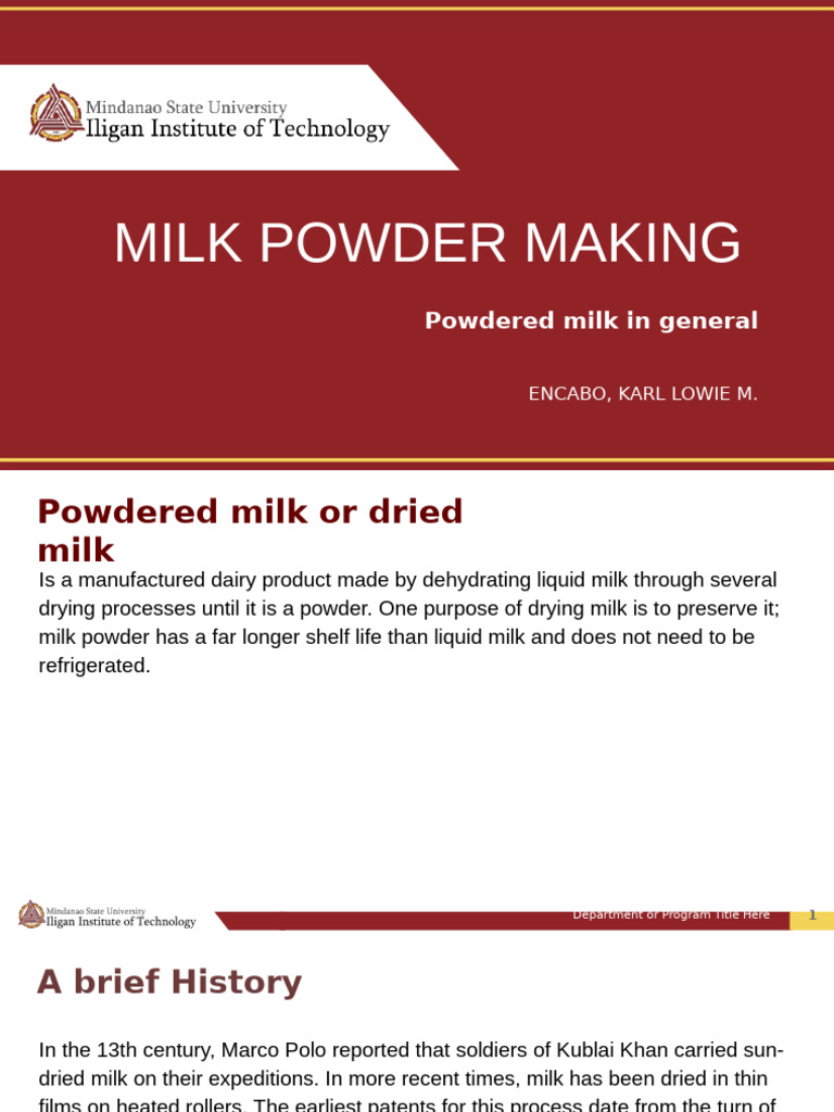 Milk Powder Production Process | PDF