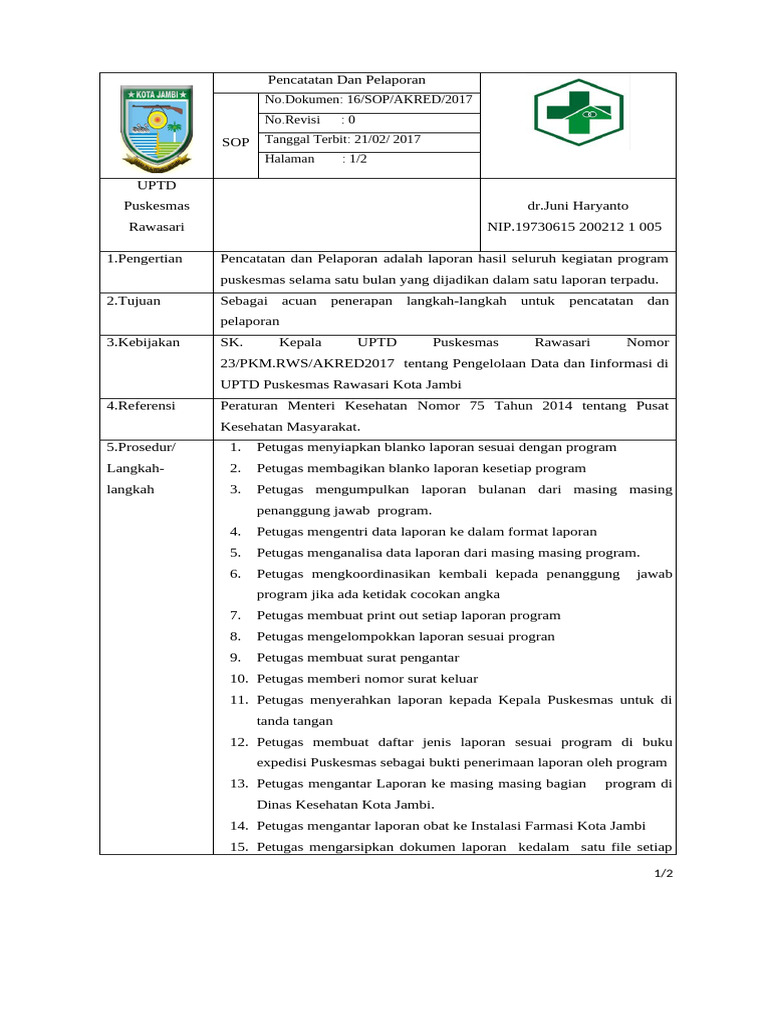2.3.7.4. Sop Pencatatan Dan Pelaporan | PDF
