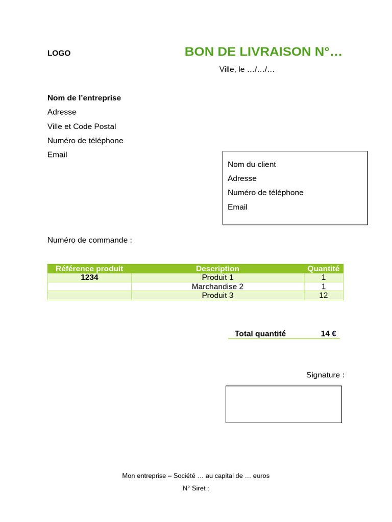 Modele Bon de Livraison Vert | PDF