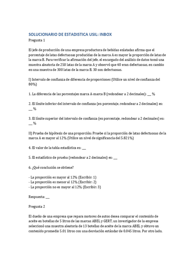 Solucionario de Estaditica Usil Resuelto Inbox | PDF | Intervalo de confianza | Desviación Estándar