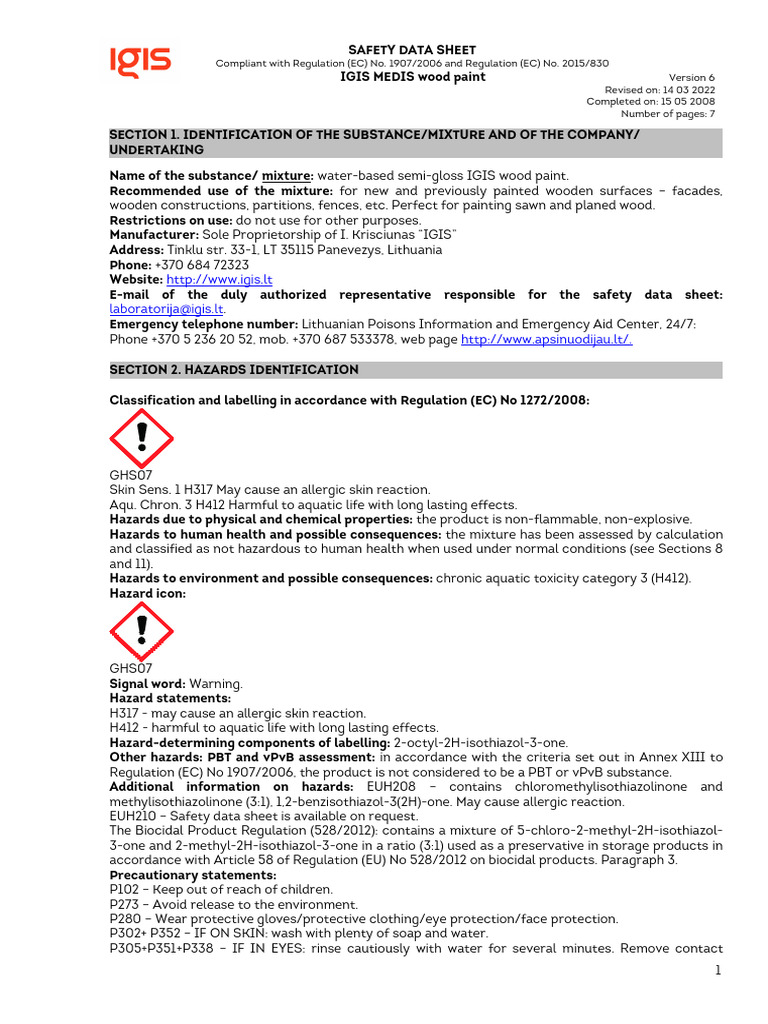 MSDS Wood Paint | PDF