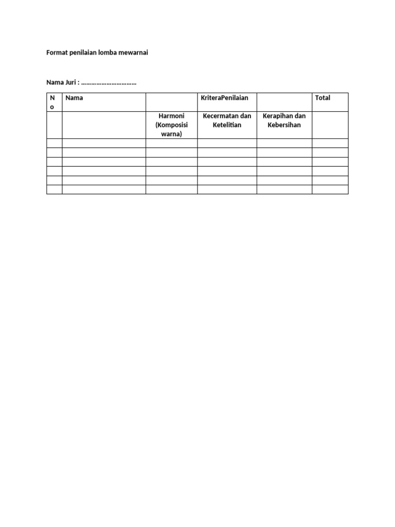 Format Penilaian Lomba Mewarnai | PDF Format Penilaian Lomba Mewarnai | PDF