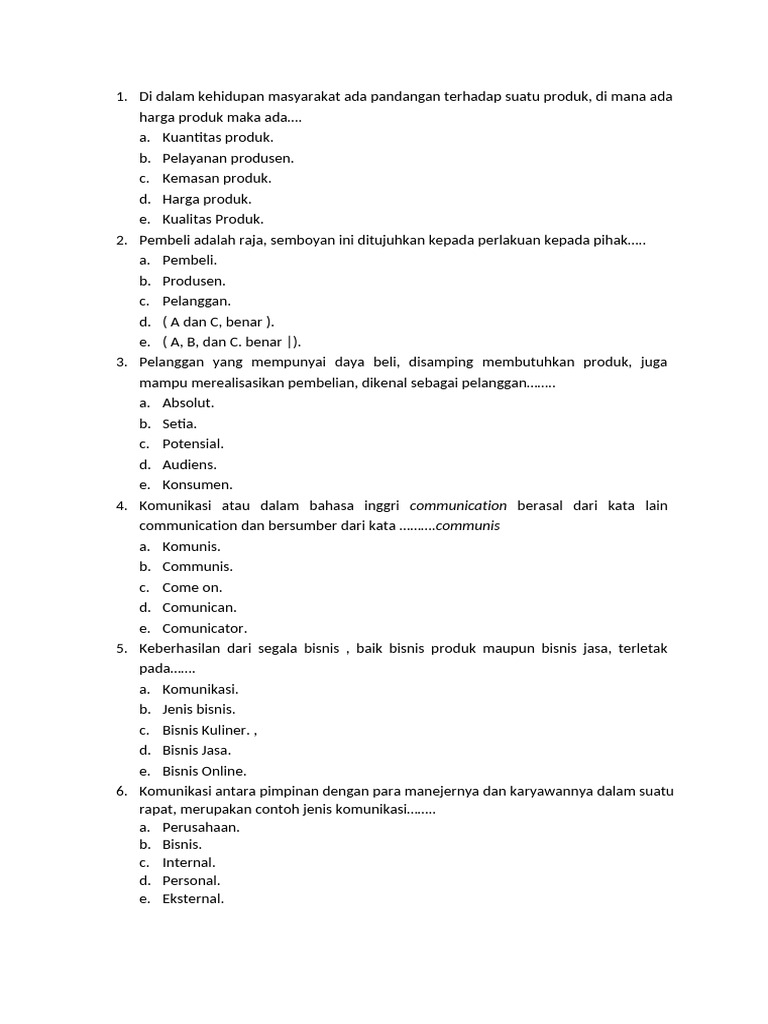 Gabungan Soal Pas Dasar Pemasaran 10 Pm Pdf