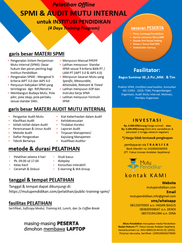 Brosur Pelatihan SPMI & AMI Offline 2024 | PDF