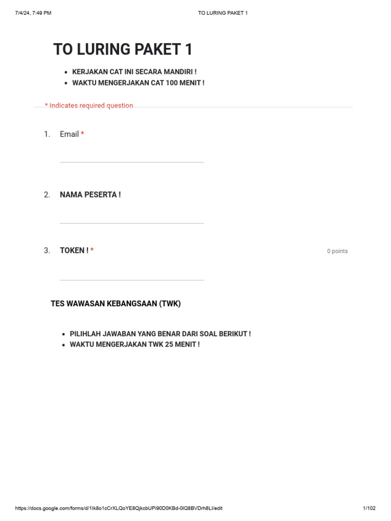 Soal To Luring PKT 1 | PDF
