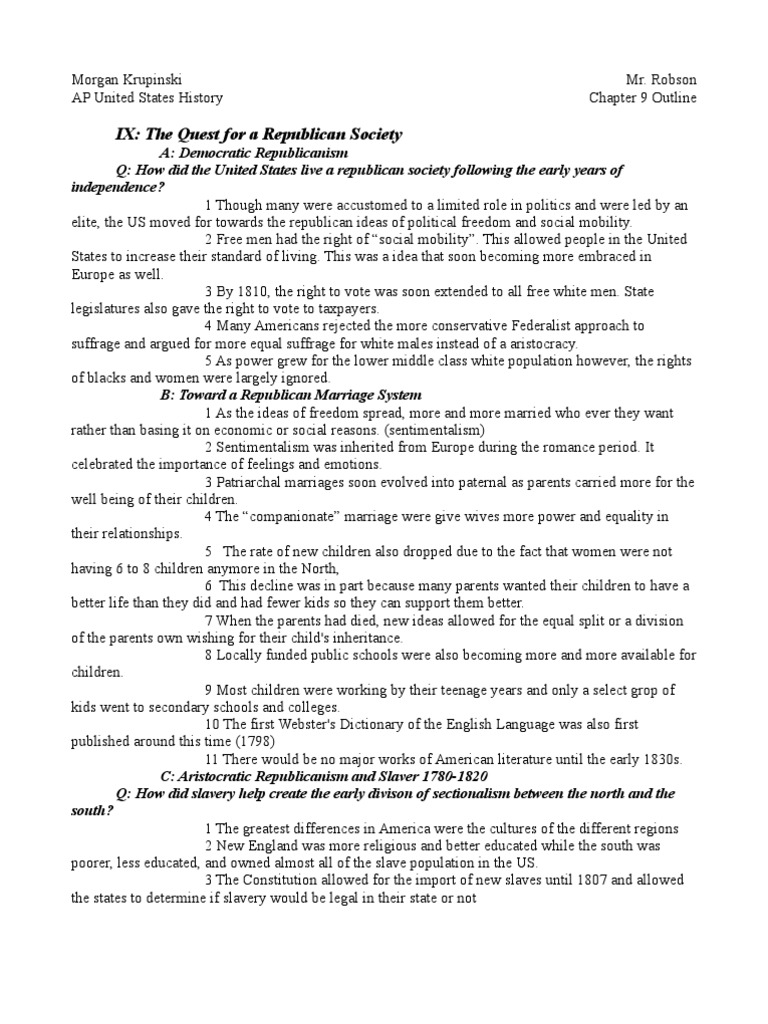 APUSH CHapter 9 Outline | PDF | Slavery | The United States