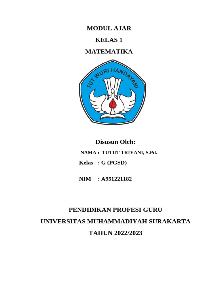 MODUL AJAR Kelas 1 MATEMATIKA SD | PDF