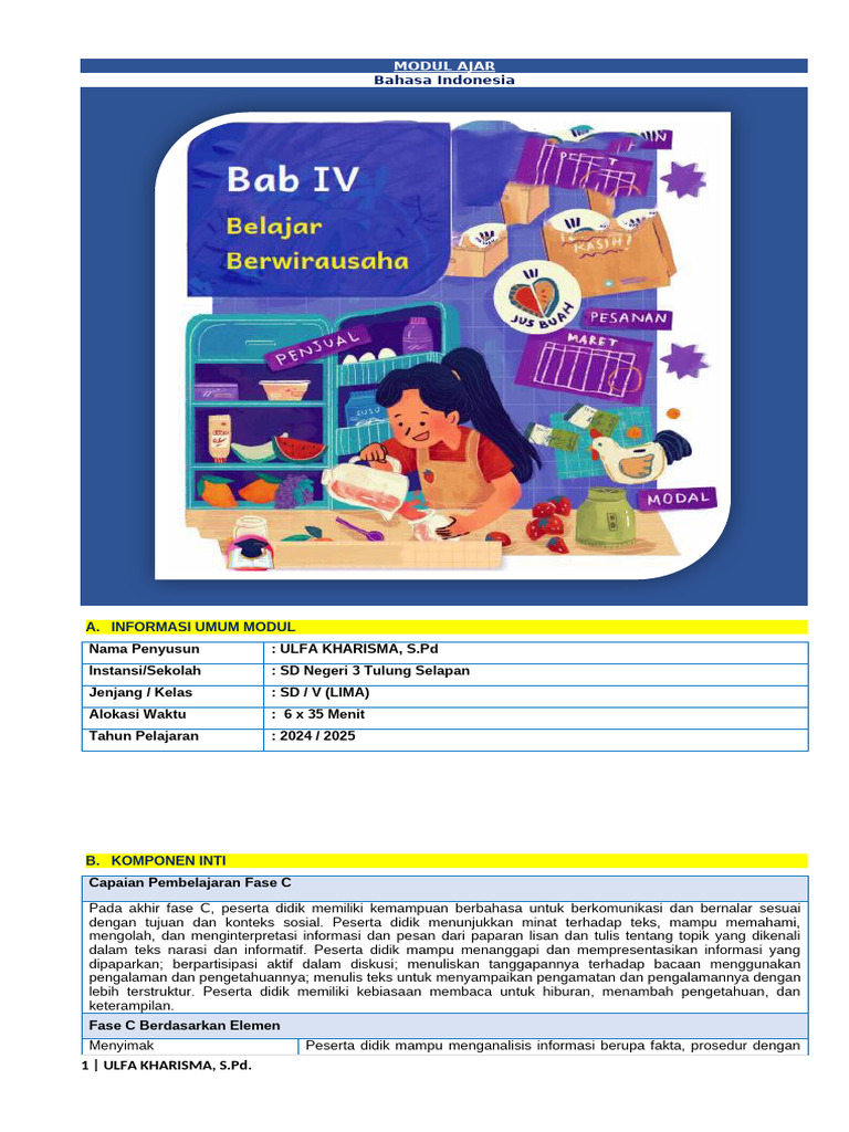 Modul Ajar B.indonesia Kelas 5 - BAB 4 | PDF