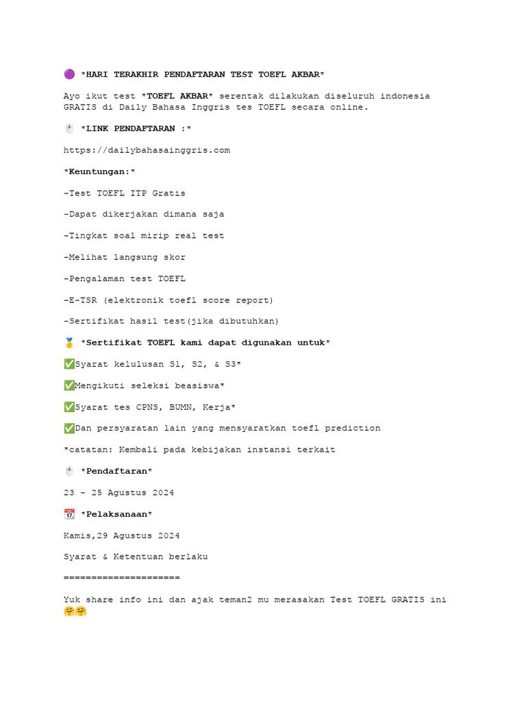 ??TOEFL Itp Test Se-Indonesia ?? | PDF