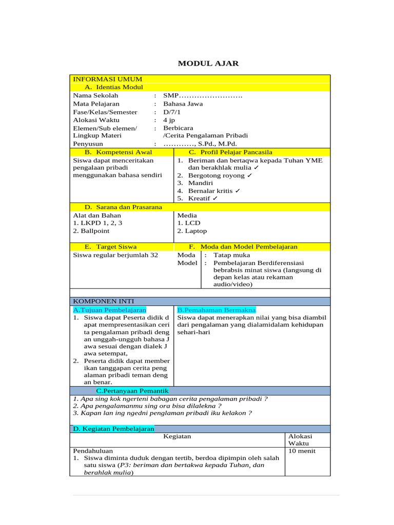 Contoh Modul Ajar Diferensiasi - Semua Mapel | PDF