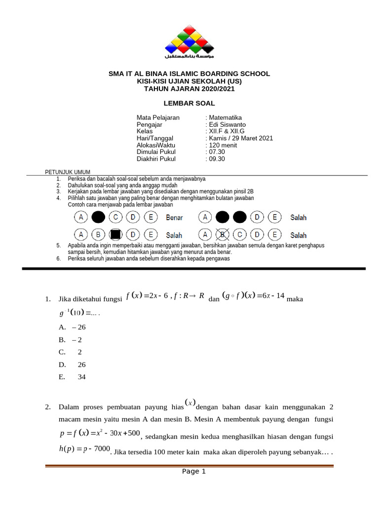 KISI - KISI SOAL US KELAS XII 2020-2021 Edit | PDF