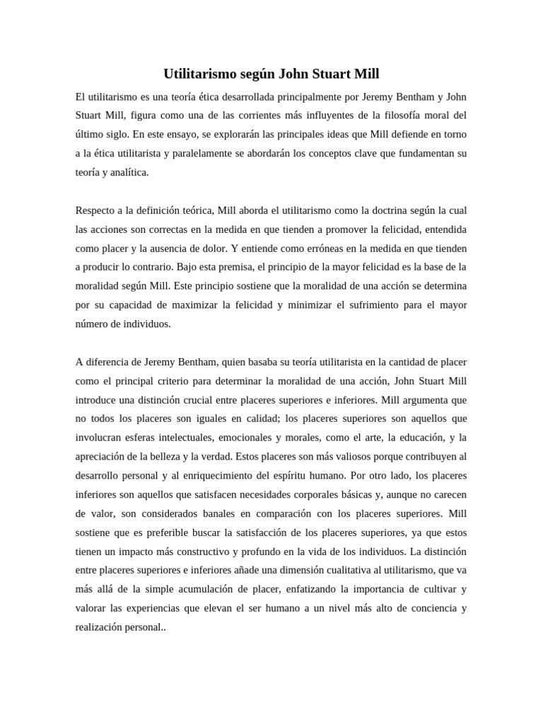 Utilitarismo Según John Stuart Mill | PDF