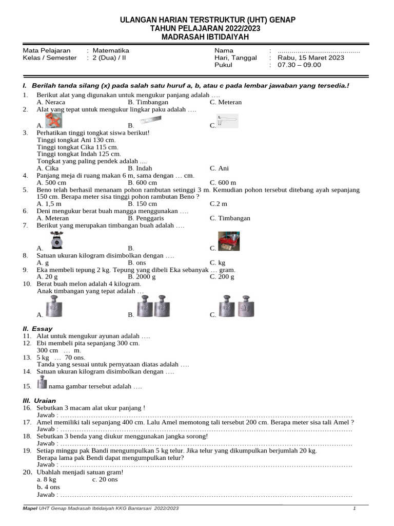 Soal PTS MTK Kelas 2 Sem II TH 2022 2023 | PDF