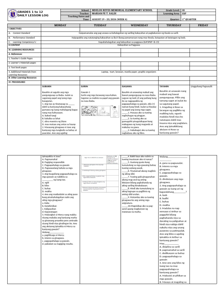 DLL - Esp 3 - Q1 - W3 | PDF