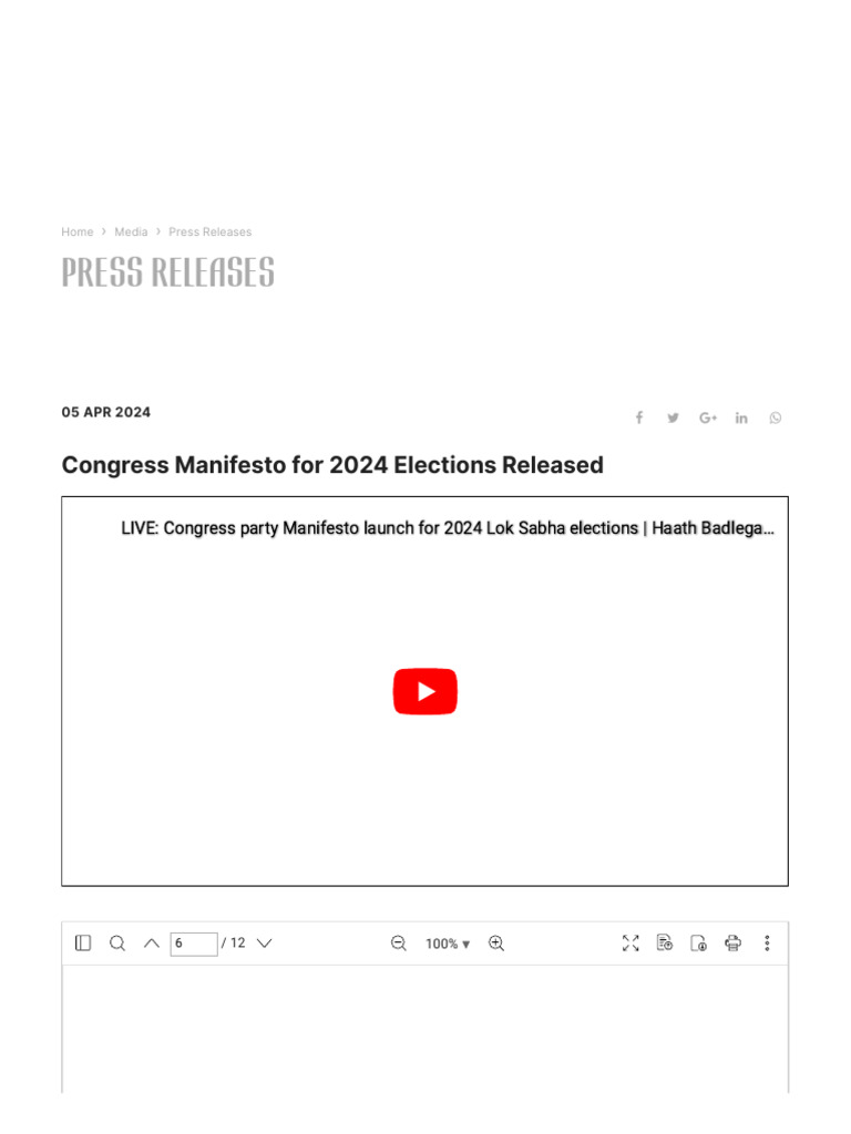 Congress Manifesto For 2024 Elections Released | PDF
