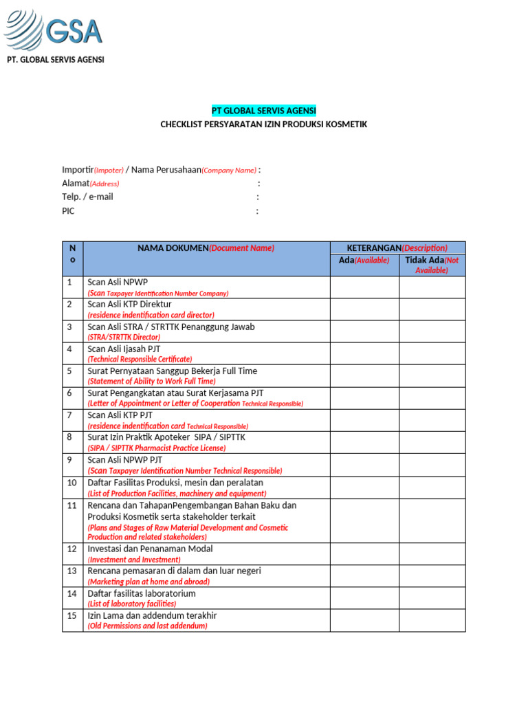 Checklist Persyaratan Izin Produksi Kosmetik | PDF