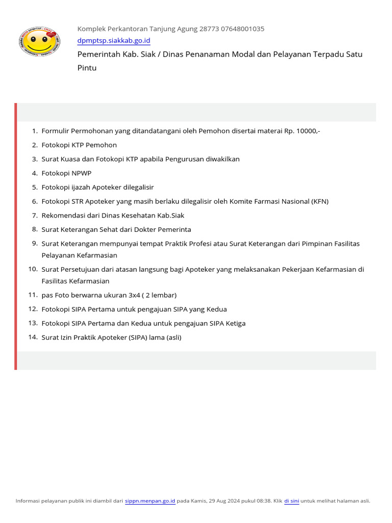 Unduh Standar Pelayanan - Surat Izin Praktik Apoteker (SIPA) | PDF