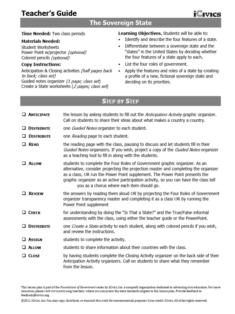 The Sovereign State - Lesson Plan | PDF