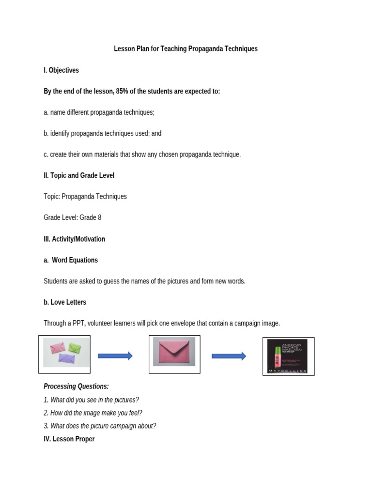 Lesson Plan For Teaching Propaganda Techniques | PDF