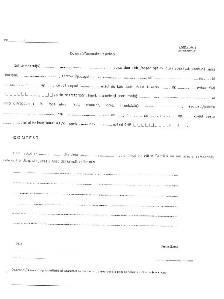 Model Contestatie Certificat de Handicap | PDF