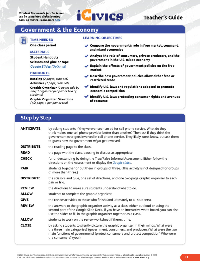 Government and The Economy Teacher Guide | PDF