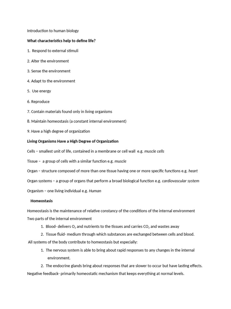 Lecture 1 Introduction To Human Biology | PDF