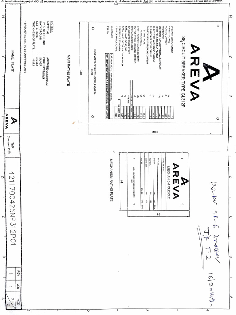 Areva 132KV SF6 Breaker SL Drawing 2011 | PDF