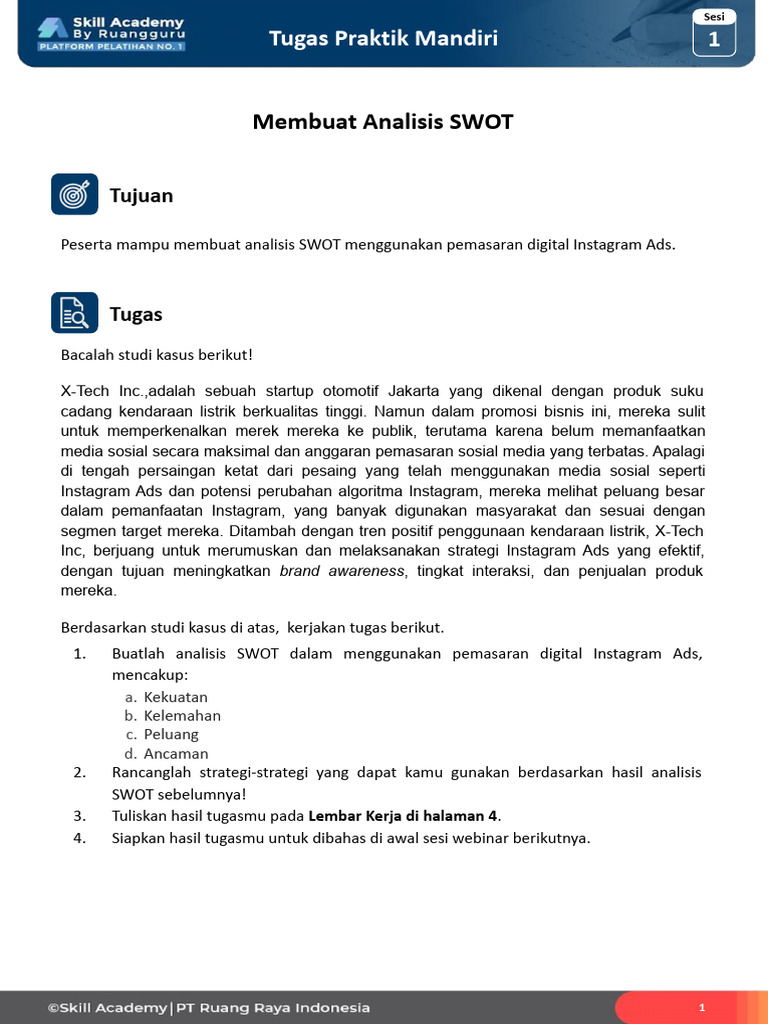 Membuat Analisis SWOT: 1 Tugas Praktik Mandiri | PDF