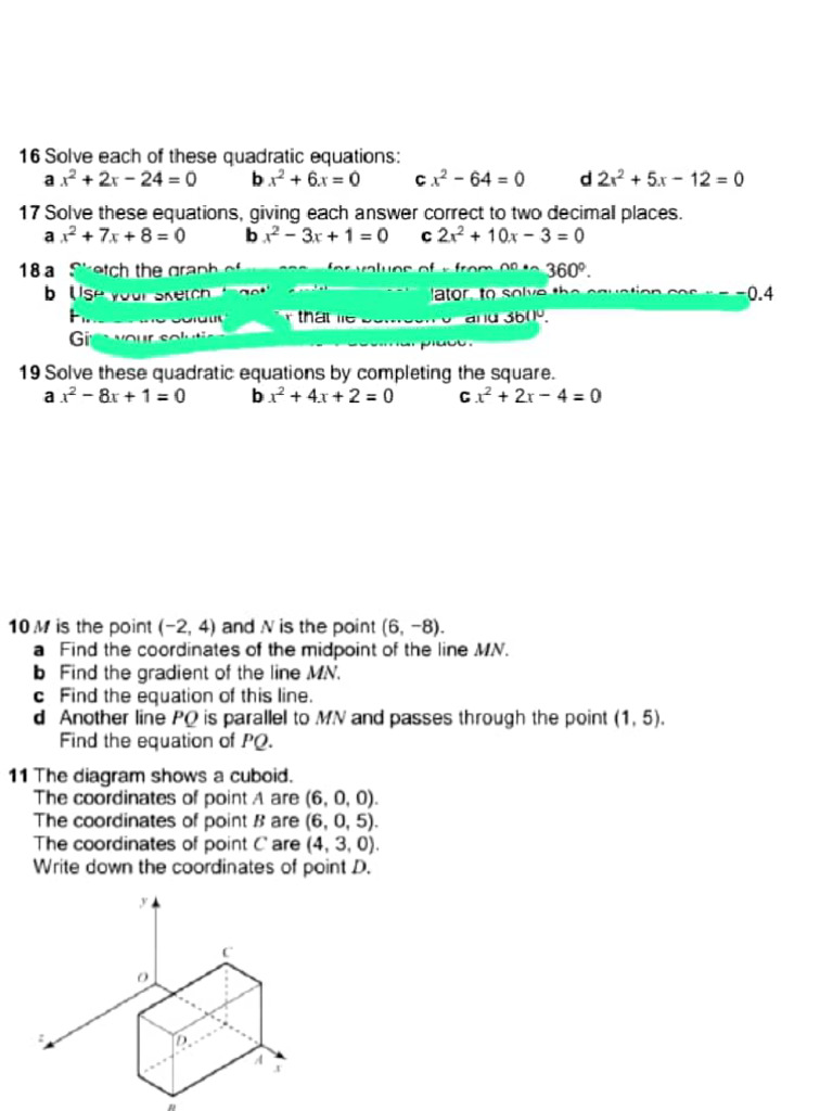 Revision Worksheet Class 9 | PDF
