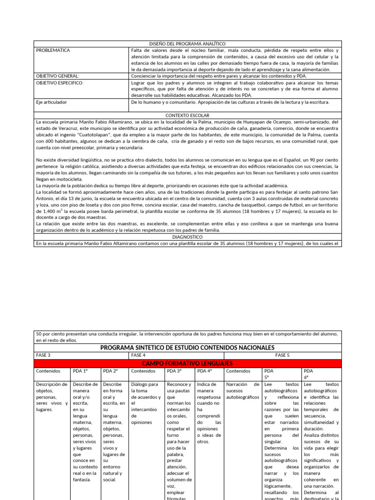 Diseño Del Programa Analítico Modificado Palma | PDF