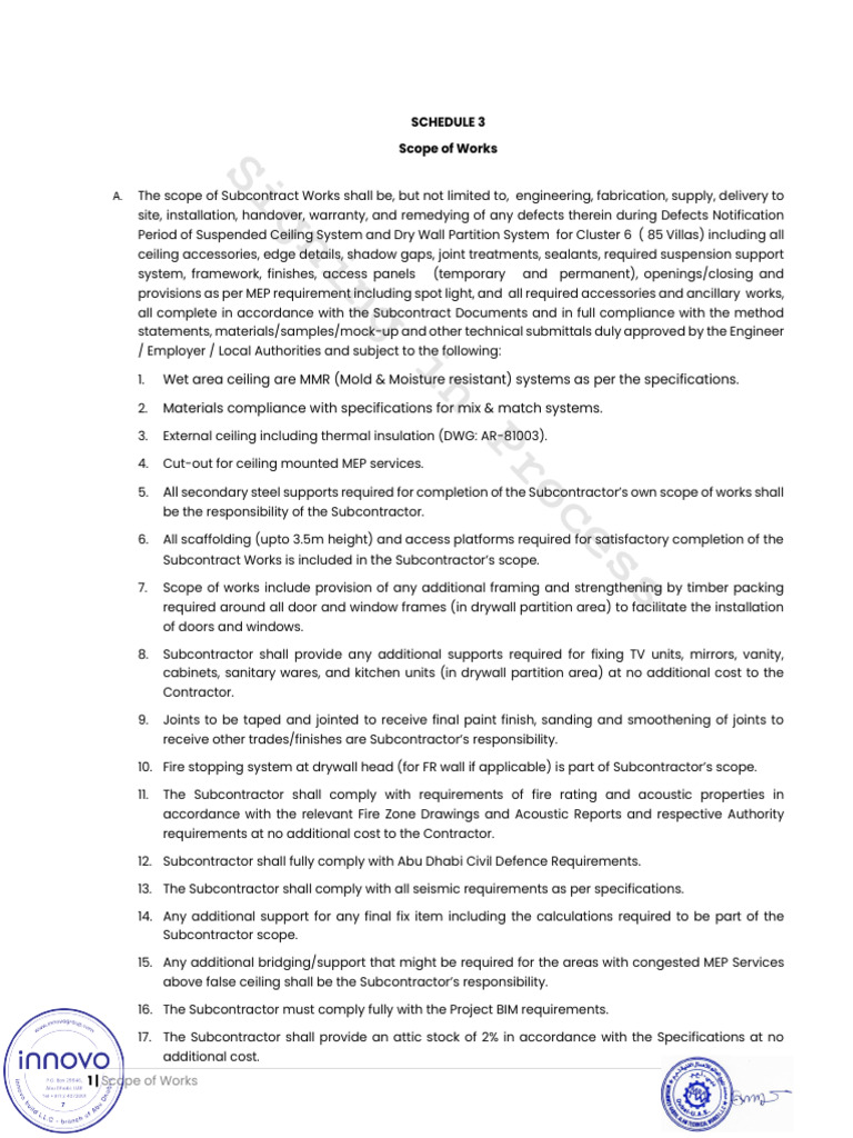 Saadiyat Lagoons - False Ceiling Partition Scope of Works | PDF