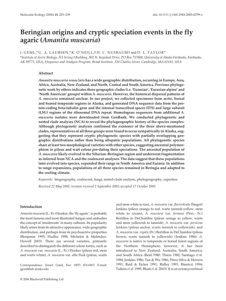 Beringian Origins and Cryptic Speciation Events in The Fly Agaric ...