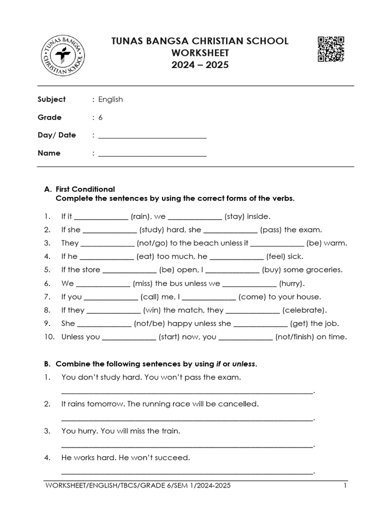 Grade 6 - Worksheet - Unit 2 First Conditional & Modal Verbs | PDF