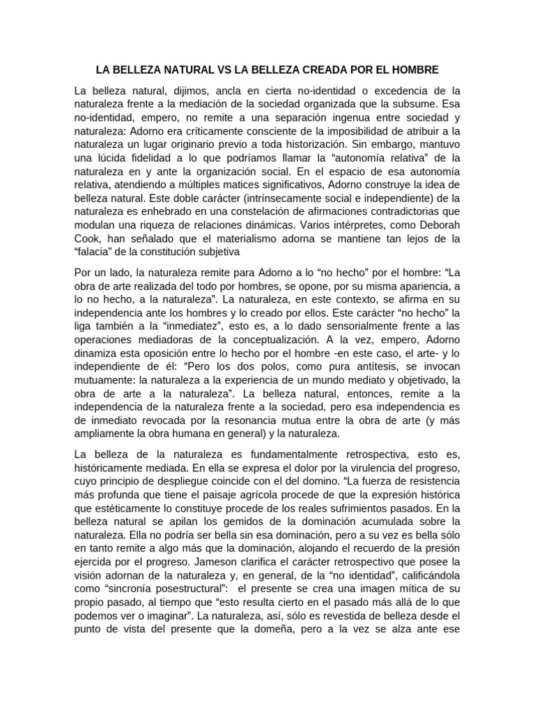 La Belleza Natural VS La Belleza Creada Por El Hombre | PDF