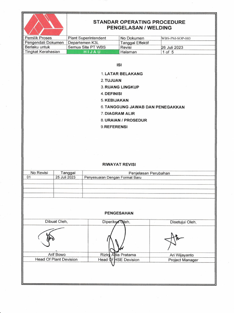 WBS PM SOP 003 Pengelasan | PDF