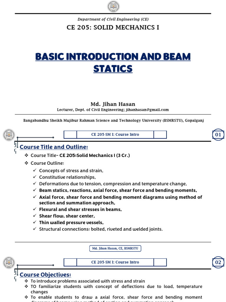 CE 205 - SM-I - Lecture Note 01 - Basic Intro&Beam Statics | PDF | Beam (Structure) | Stress ...