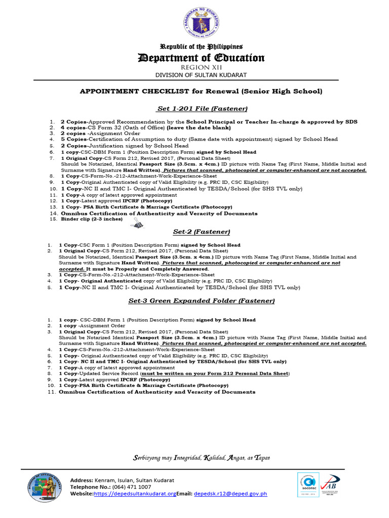 Check List For SHS Renewal | PDF