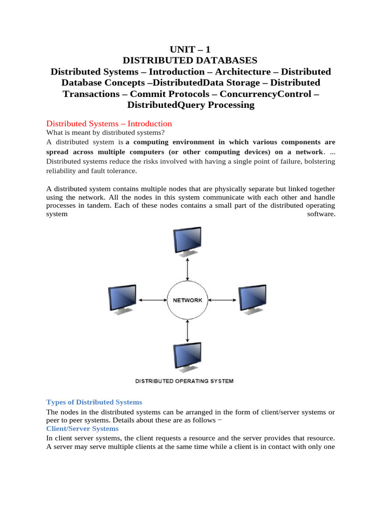 Unit-1 Distributed Databases | PDF | Databases | Replication (Computing)