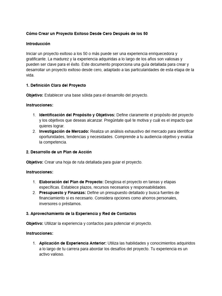 Cómo Crear Un Proyecto Exitoso Desde Cero Después de Los 50 | PDF