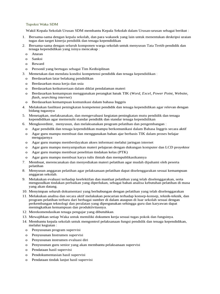 Tupoksi Waka SDM | PDF