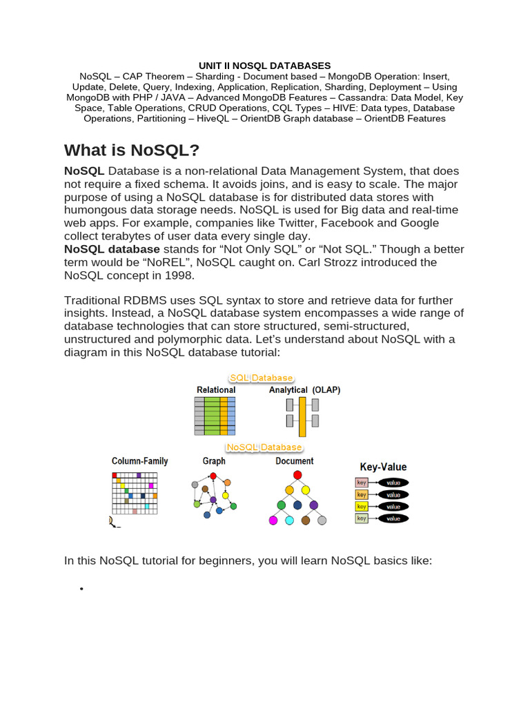 Unit Ii Nosql Databases Pdf No Sql Mongo Db