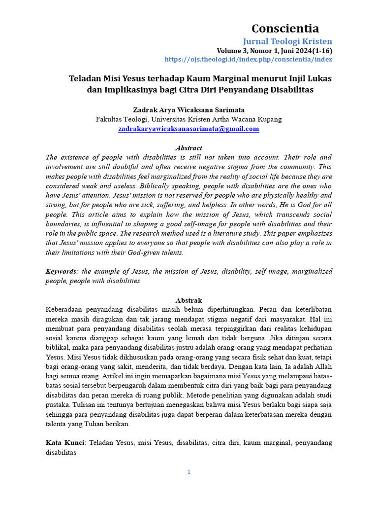 Teladan Misi Yesus Terhadap Kaum Marginal Menurut Injil Lukas Dan Implikasinya Bagi Citra Diri ...