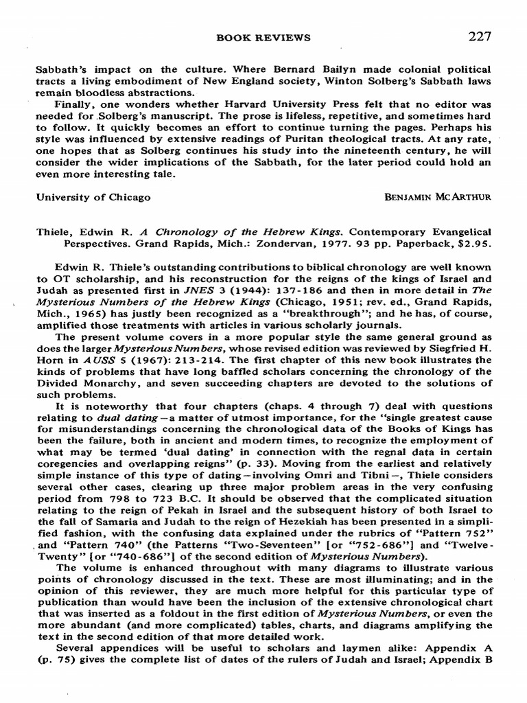 A Chronology of The Hebrew Kings (Review) - by Edwin R. Thiele. | PDF