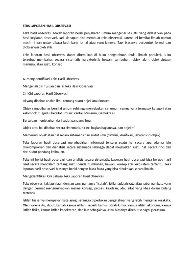 Teks Laporan Hasil Observasi 2021 | PDF