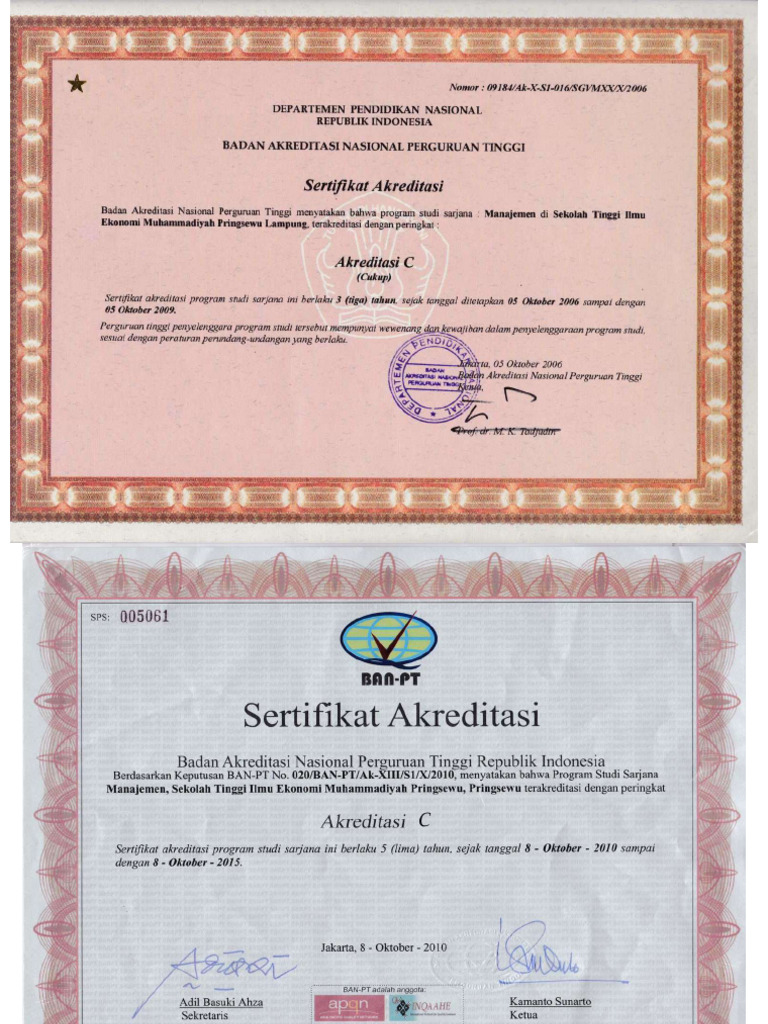 Akreditasi STIE Muh PSW 2006-2009 | PDF