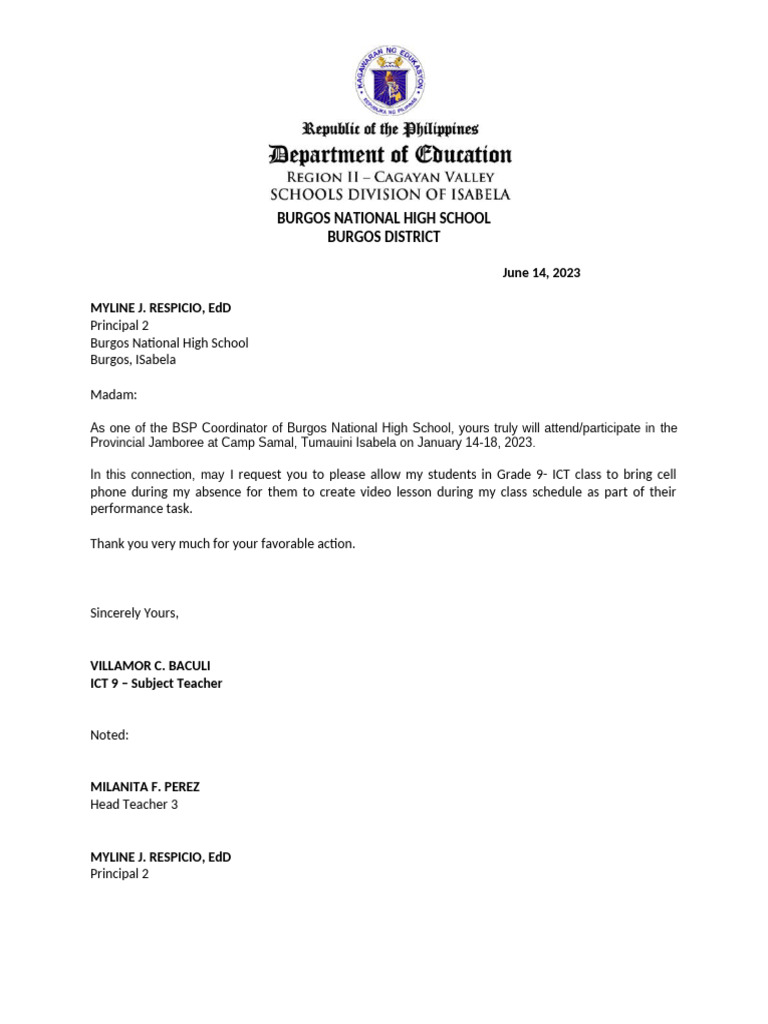 Excuse Letter Ict Student | PDF