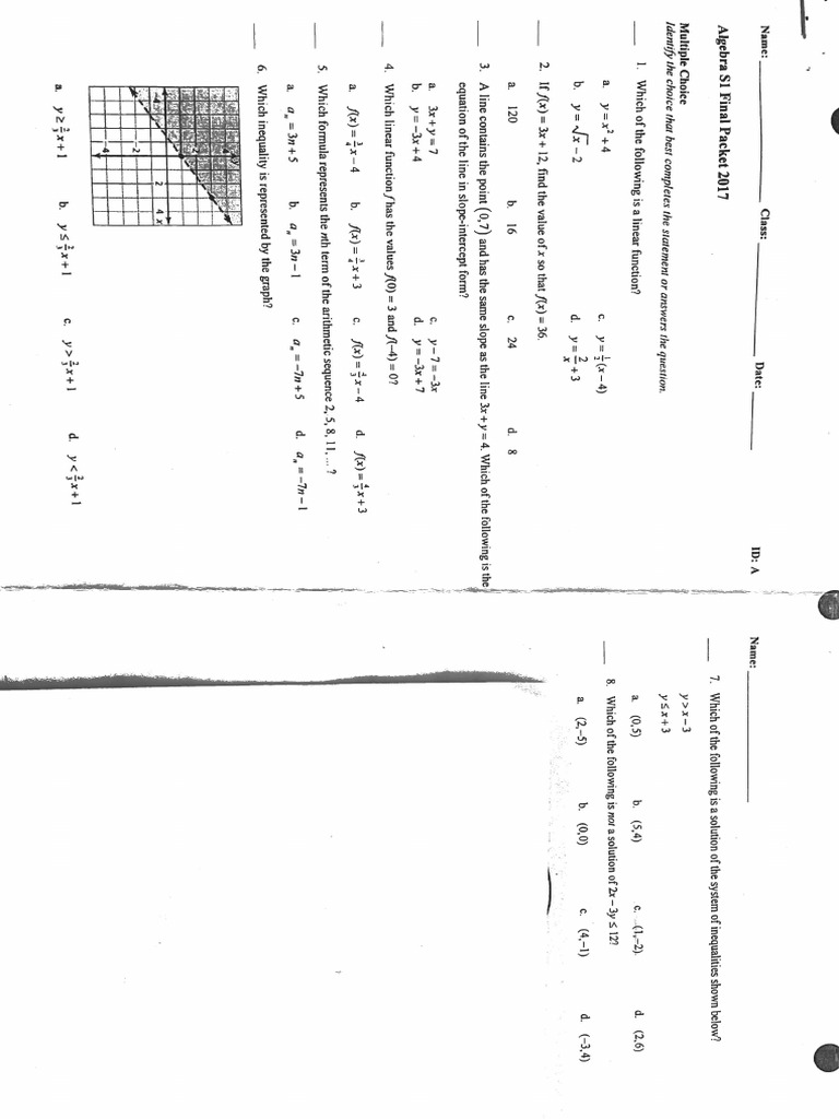 Algebra 1 - Final Review | PDF
