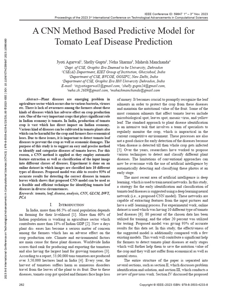 3A CNN Method Based Predictive Model For Tomato Leaf Disease Prediction ...
