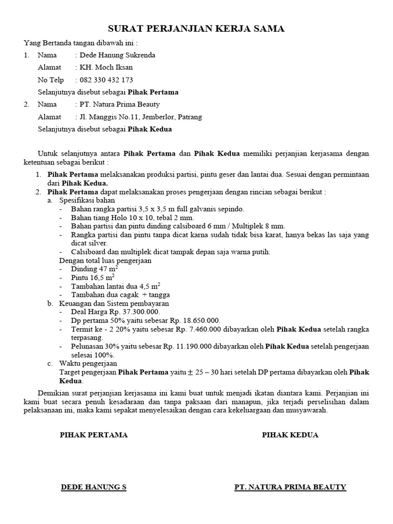 Surat Perjanjian Kerja Sama | PDF