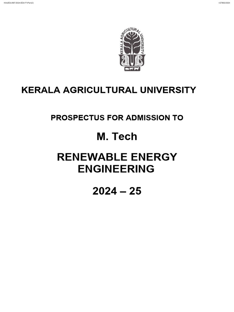 MTech Renewable Energy Engineering Prospectus 2024 | PDF